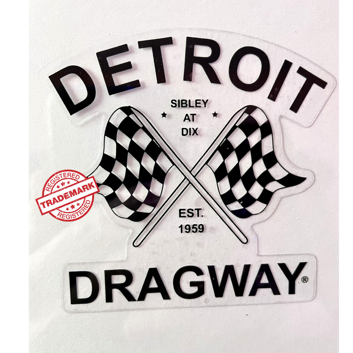 Detroit Dragway® Checker Flags logo decal/sticker For The Inside Of Yo